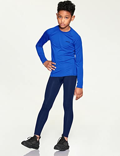 TSLA Kid's & Boy's Cool Dry Long Sleeve Compression Shirts, Athletic Workout Shirt, Sports Base Layer T-Shirt, 2pack White/Blue, 4