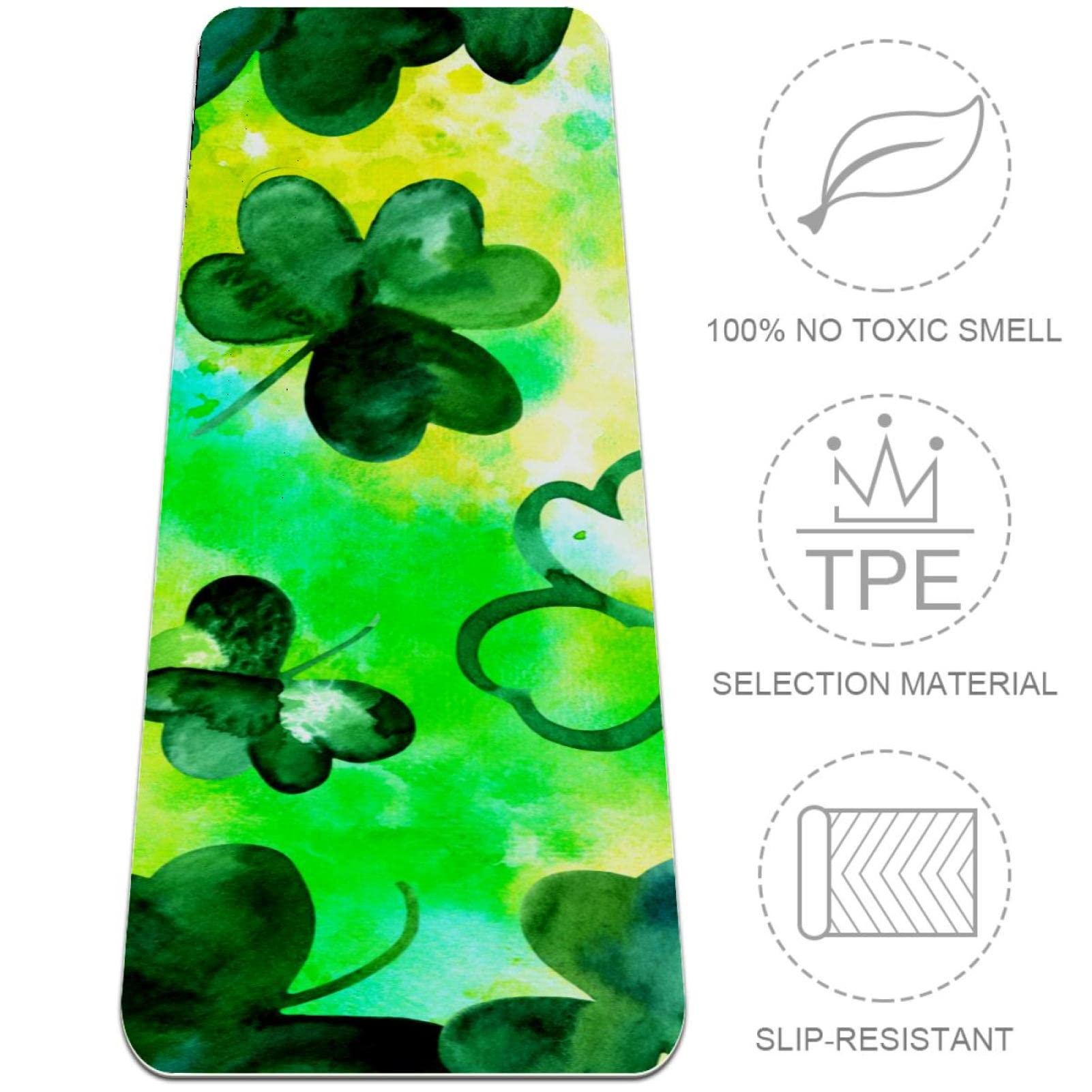 Yoga Mat, Yoga Mats for Home Workout, Workout Mat, Exercise Mats, Pilates Mat, St-Patrick's Day Green Clover Doodle pattern