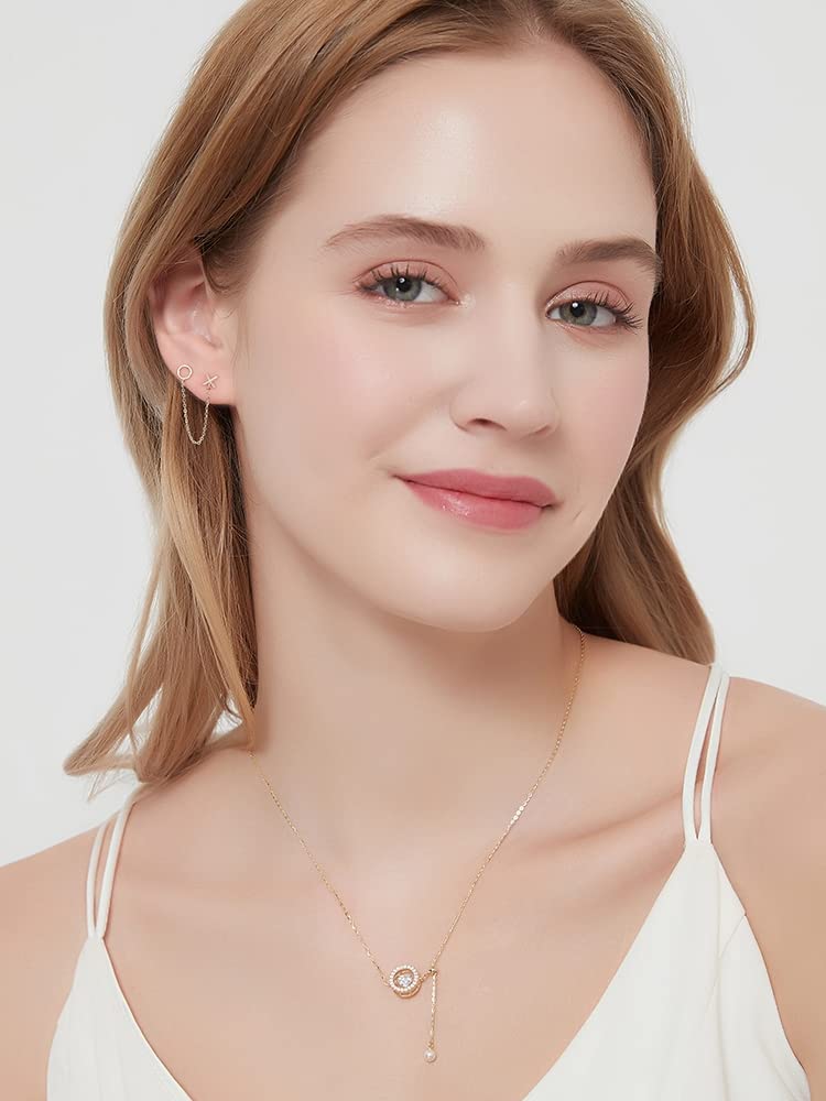Tassel Symbol Chain Drop Dangle Stud Earrings for Women 925 Sterling Silver Double Piercing Female Gender Sign Studs Crawler Climber Letter X O Post Fashion Personalized Jewelry Unique Gift