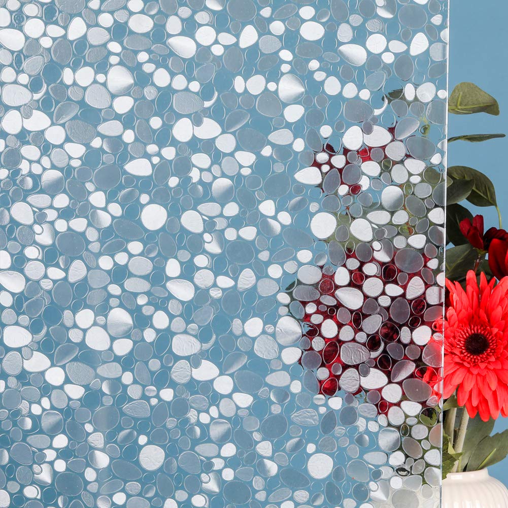 Stained Glass Window Film Decorative 3D Stones Window Cling No Glue Privacy Glass Stickers,UV Blocking Heat Control Static Cling Window Tints,17.5 x 78.7 Inches