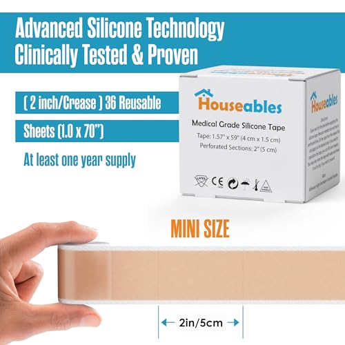 Silicone Scar Sheets, Soft Gel Tape, 1.57β x 60β, with 2β Perforations, Tan, Flexible, Medical Grade for Surgery, Keloids, Burns, Sensitive Skin, Wound Protection, Healing Patch | Houseables