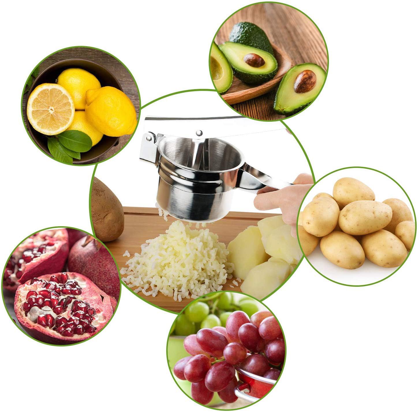 Potato Ricer Stainless Steel Potato Masher, Food Ricer, Fruit and Vegetables Press with 3 Removable and Interchangeable Discs, Manual Masher Ricer Kitchen Tool