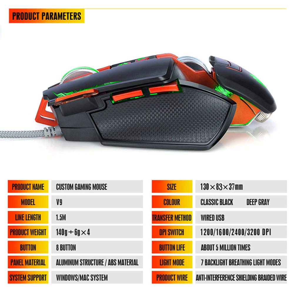 Shenligod Gaming Mouse Wired [3200 DPI] [Programmable] [Breathing Light] Ergonomic Game USB Computer Mice RGB Gamer Desktop Laptop PC Gaming Mouse,8 Buttons forWindows PC Gamers