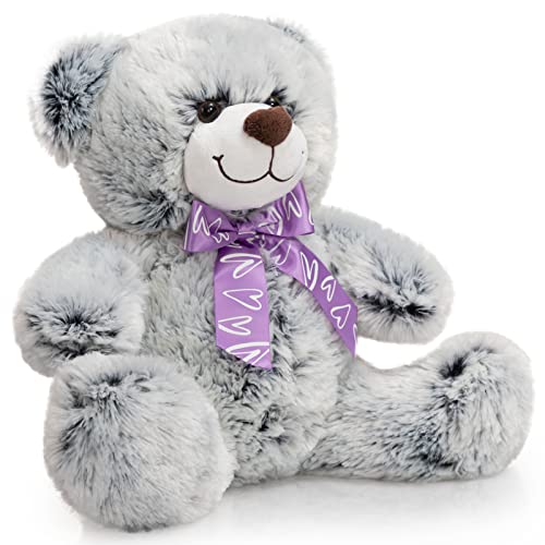 WENMOTDY Teddy Bear Stuffed Animals Plush Bear with Love Pattern Red Bow Soft Plush Toy Valentine's Day Gift 21 Inch Grey
