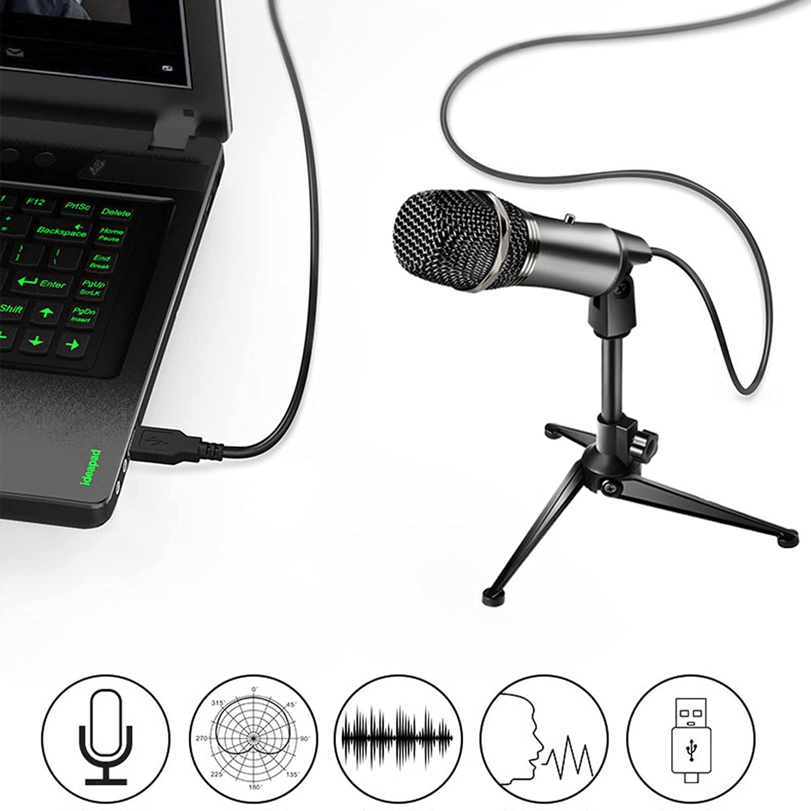 SOONHUA USB Microphone for Laptop, PC, TikTok, YouTube, Skype - Omnidirectional Condenser Mic with Tripod Stand, 90 Adjustable, Cardioid Pattern, Solid Metal Construction