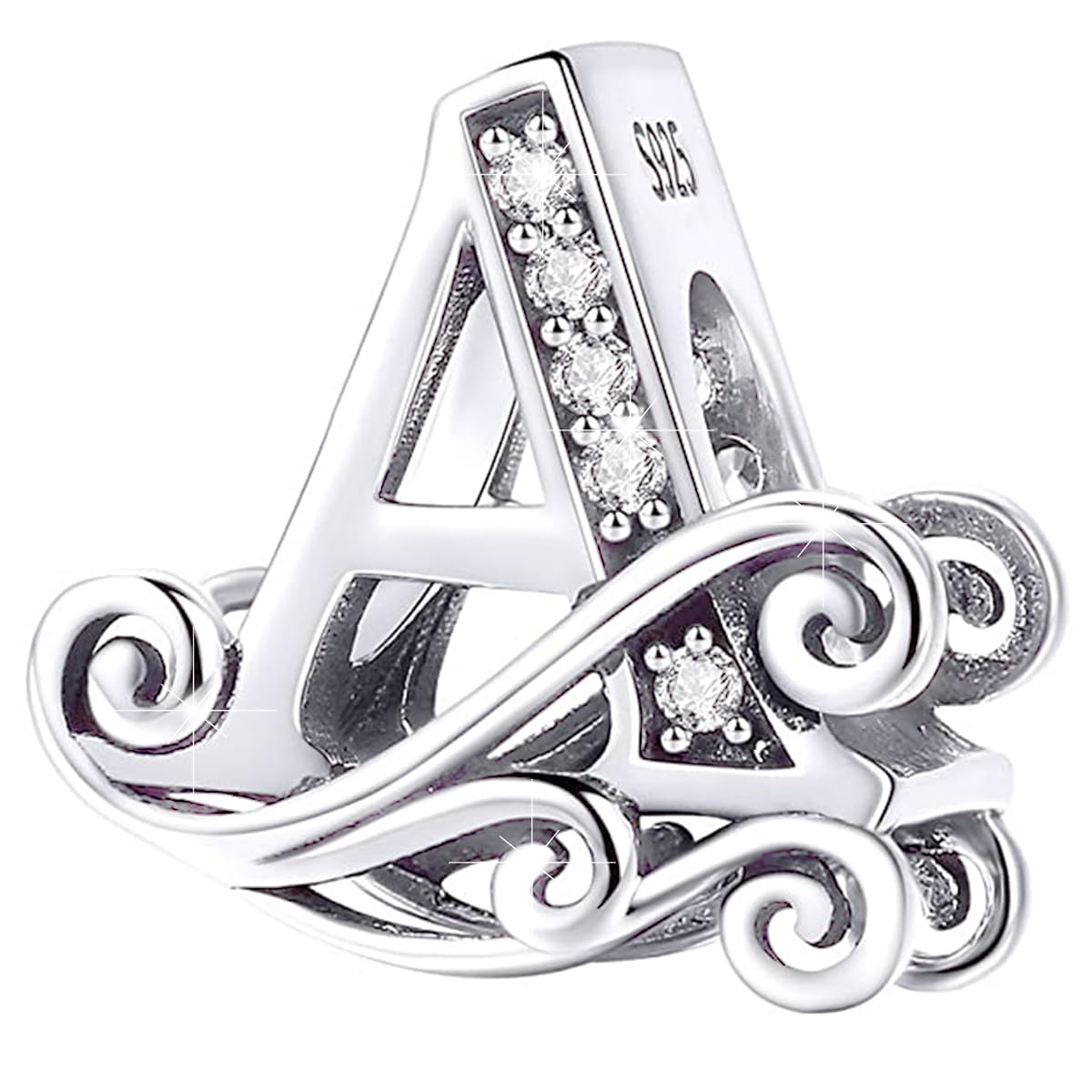 XinYouZhi Initial A-Z Letter Beads 925 Sterling Silver Alphabet Dangle Charms with Cubic Zirconia