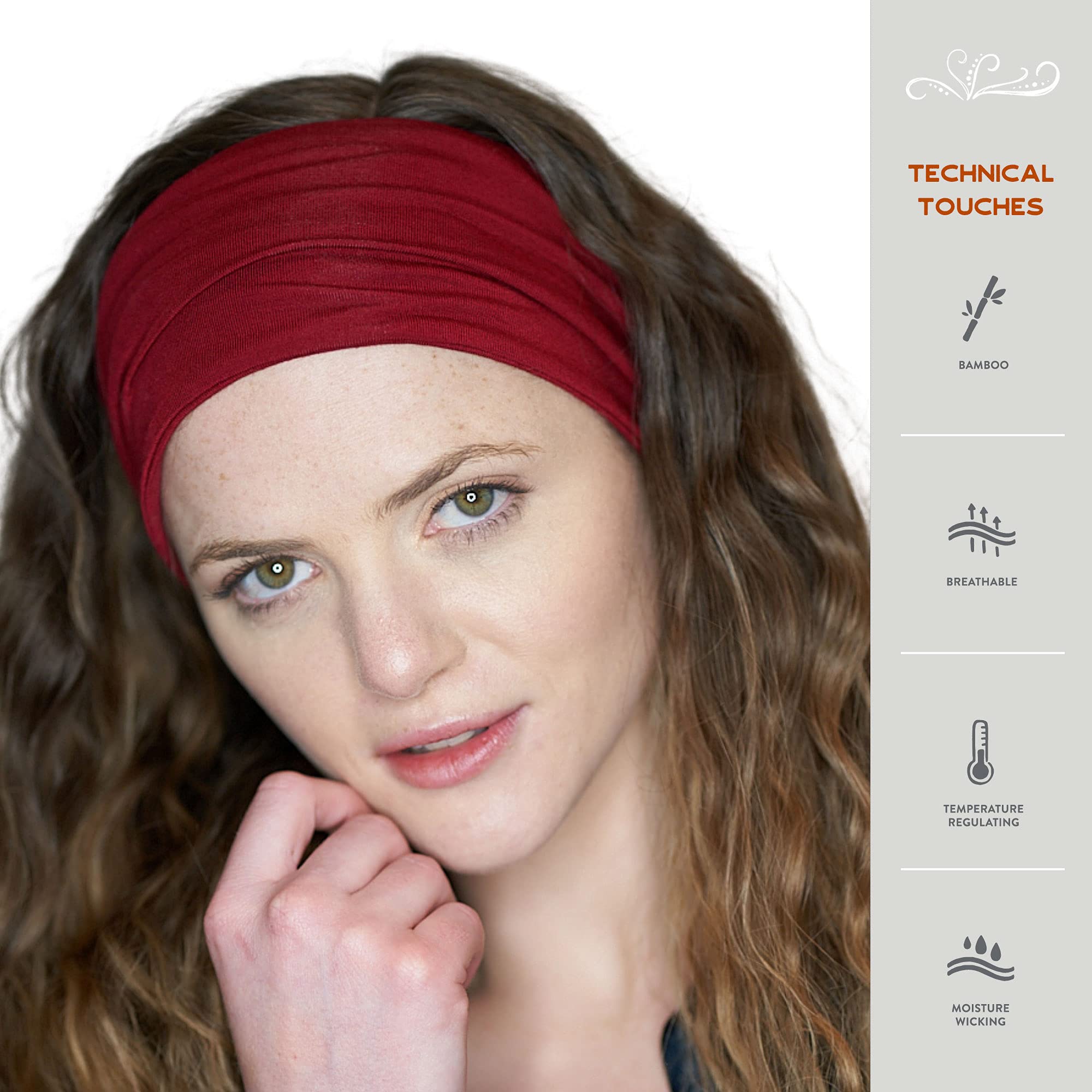 Red Dust Active Boho Yoga Headband - Emerald Moisture Wicking Sweatband for Sports, Running, Gym Workouts, Exercising and Travel - Stretchy, Stylish & Versatile Head Wrap.