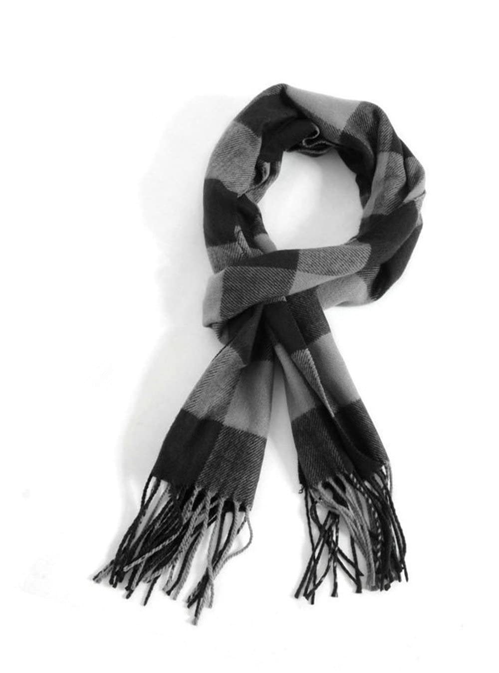 Rdylymx Men's Scarves Scarf Classic Arrival Winter Plaid Scarf Tassel Edge Soft Warm Scarf(Black Grey)