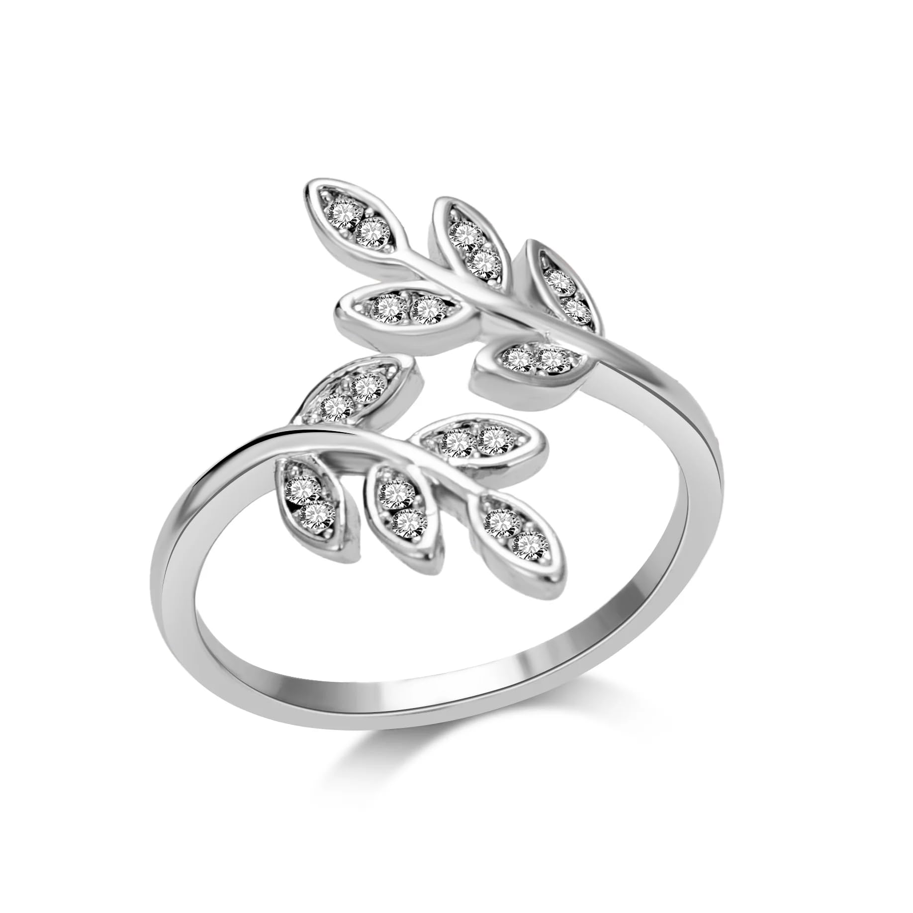Philip Jones Silver Plated Leaf Ring Created with Zircondia® Crystals
