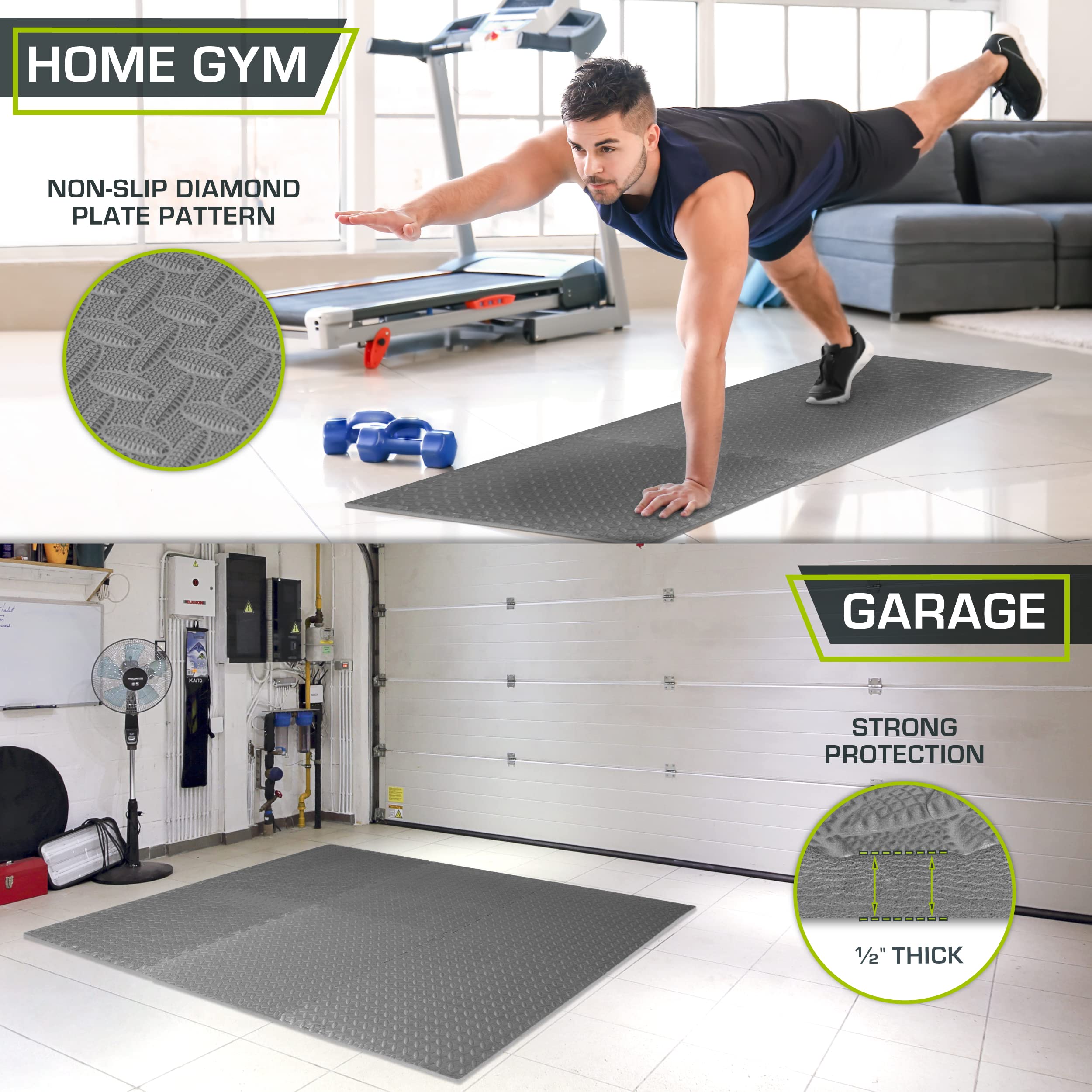 ProsourceFit Puzzle Exercise Mat ½ in, EVA Interlocking Foam Floor Tiles for Home Gym, Mat for Home Workout Equipment, Floor Padding for Kids, Grey, 24 in x 24 in x ½ in, 24 Sq Ft - 6 Tiles
