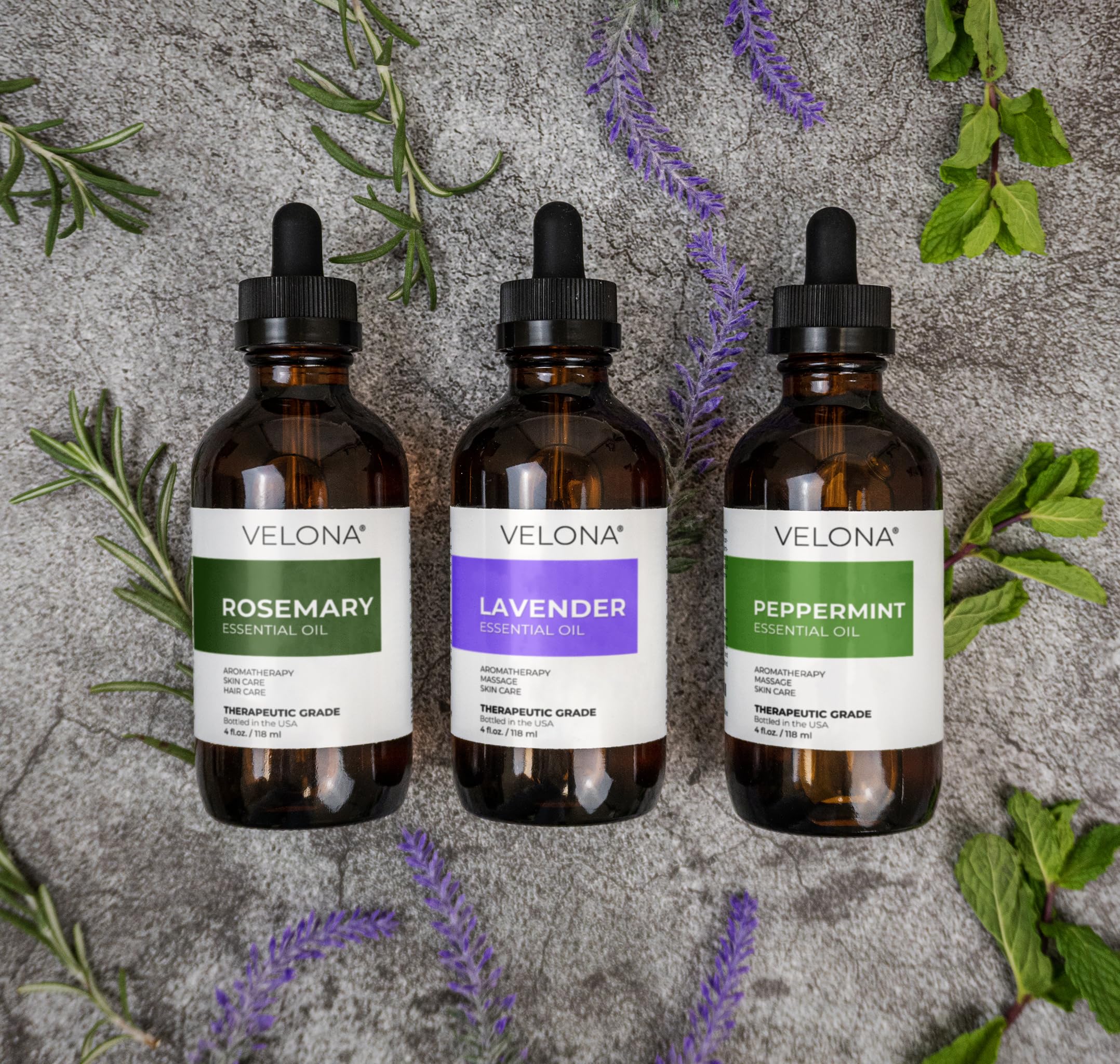 Peppermint Essential Oil by Velona - 4 oz | Therapeutic Grade 100% Pure and Natural | for Aromatherapy Diffuser, Massage, Skincare, Haircare, Soapmaking | Undiluted and Multipurpose in Glass Bottle