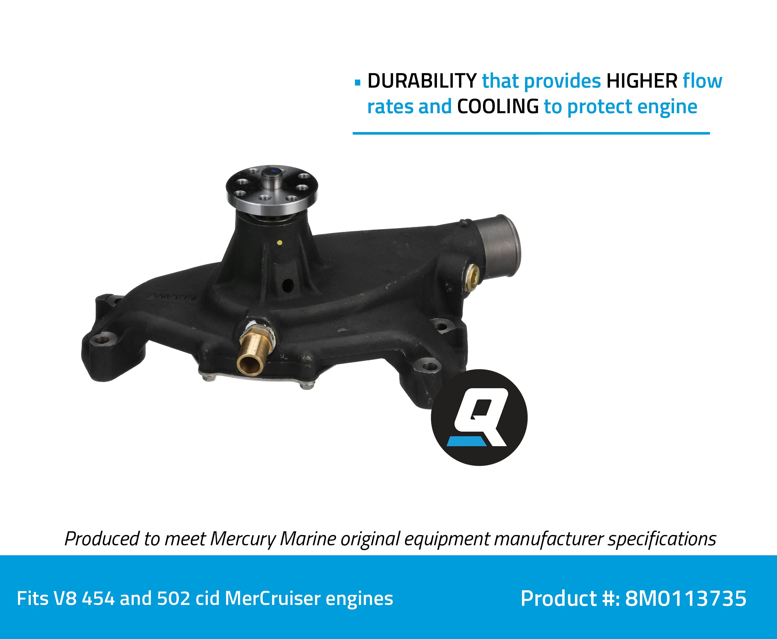 Quicksilver 8M0113735 Water Pump for Mercury V-8 MerCruiser Engines, Bi-Directional