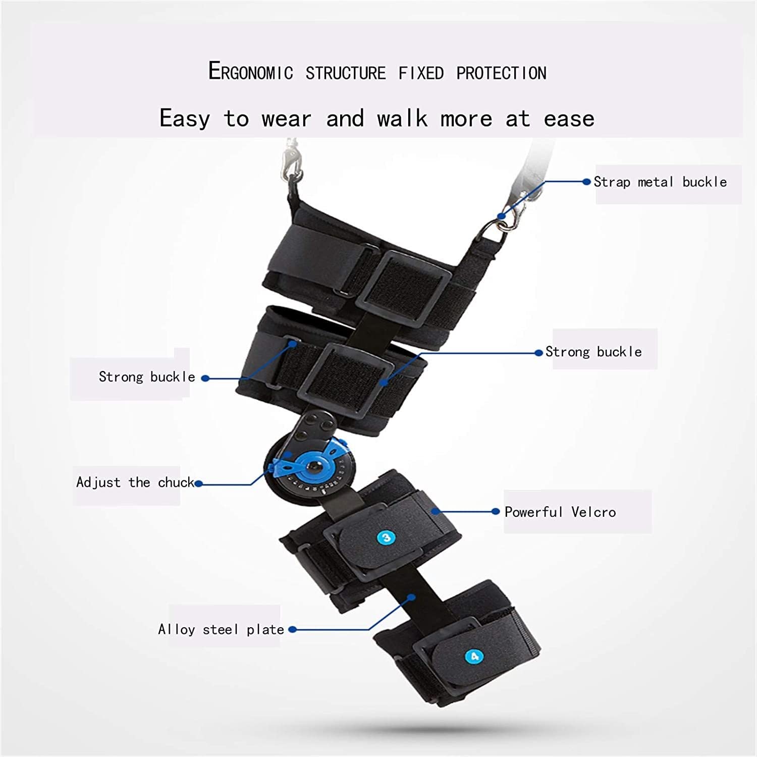 TSUSF Articulated Knee Brace With Splint Knee Joint Fixation Brace Orthosis For Arthritis Postoperative Knee Injury Recovery (Size : Large)