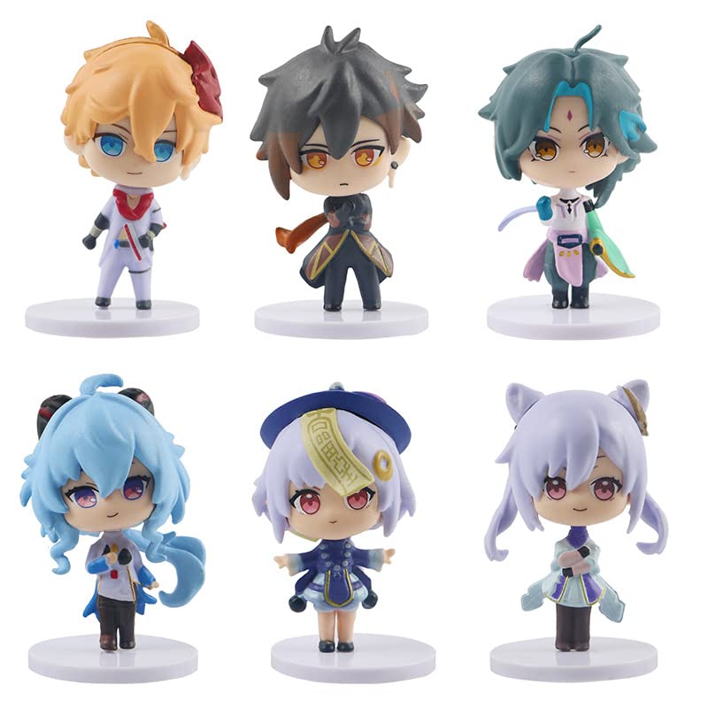 wgzftrys Genshin Impact Klee Diluc Venti Fischl Kaeya Anime Action Figure Collectible Model Anime Figure 6pcs/Set
