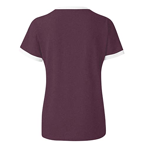 Womens Pattern Printed Vintage T Shirt Loose Sexy Tops Classic Basic T Shirt Workout Tops Graphic Tees Purple