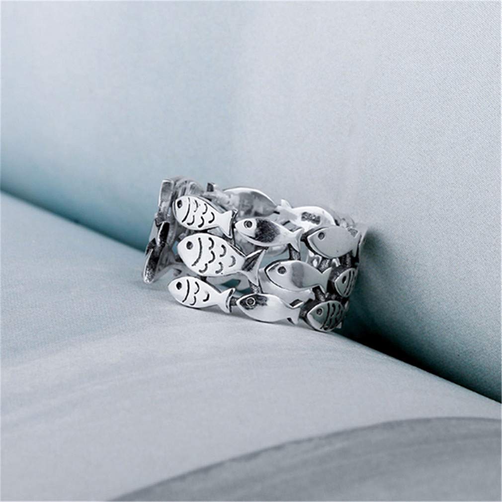 SOURBAN School Fish Open Knuckle Ring Hollow Vintage Geometric Wide Punk Party Adjustable Band