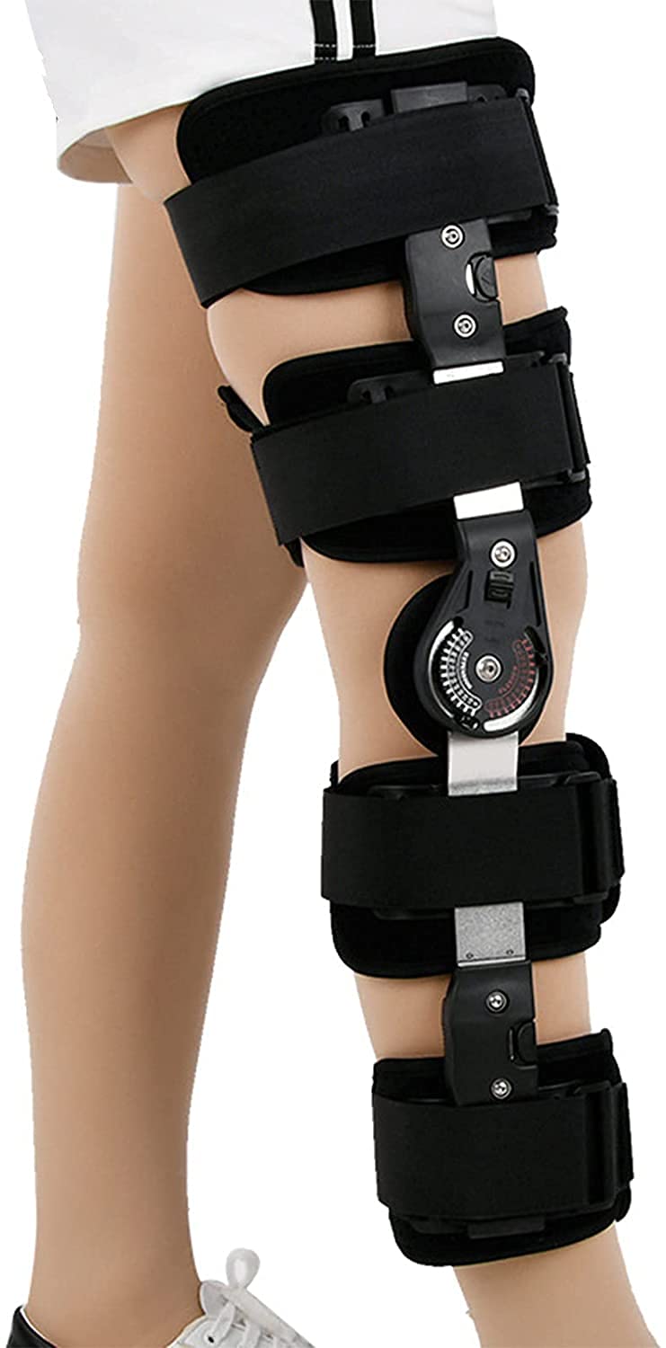 TSUSF Hinged Adjustable Knee ROM Brace Support Injury Orthosis Stabilizer One Size Fits Most Adjustable Recovery Support For Orthoped