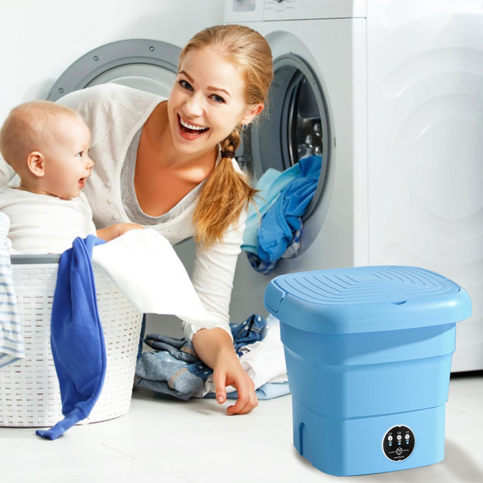 Small Washer Machines, Portable Mini Washing Machine, Foldable Touchscreen Washer, Drain Basket Washer, Small Timer Laundry Washer, Automatic Electric Low Noise Washing Machine for Home and Travel