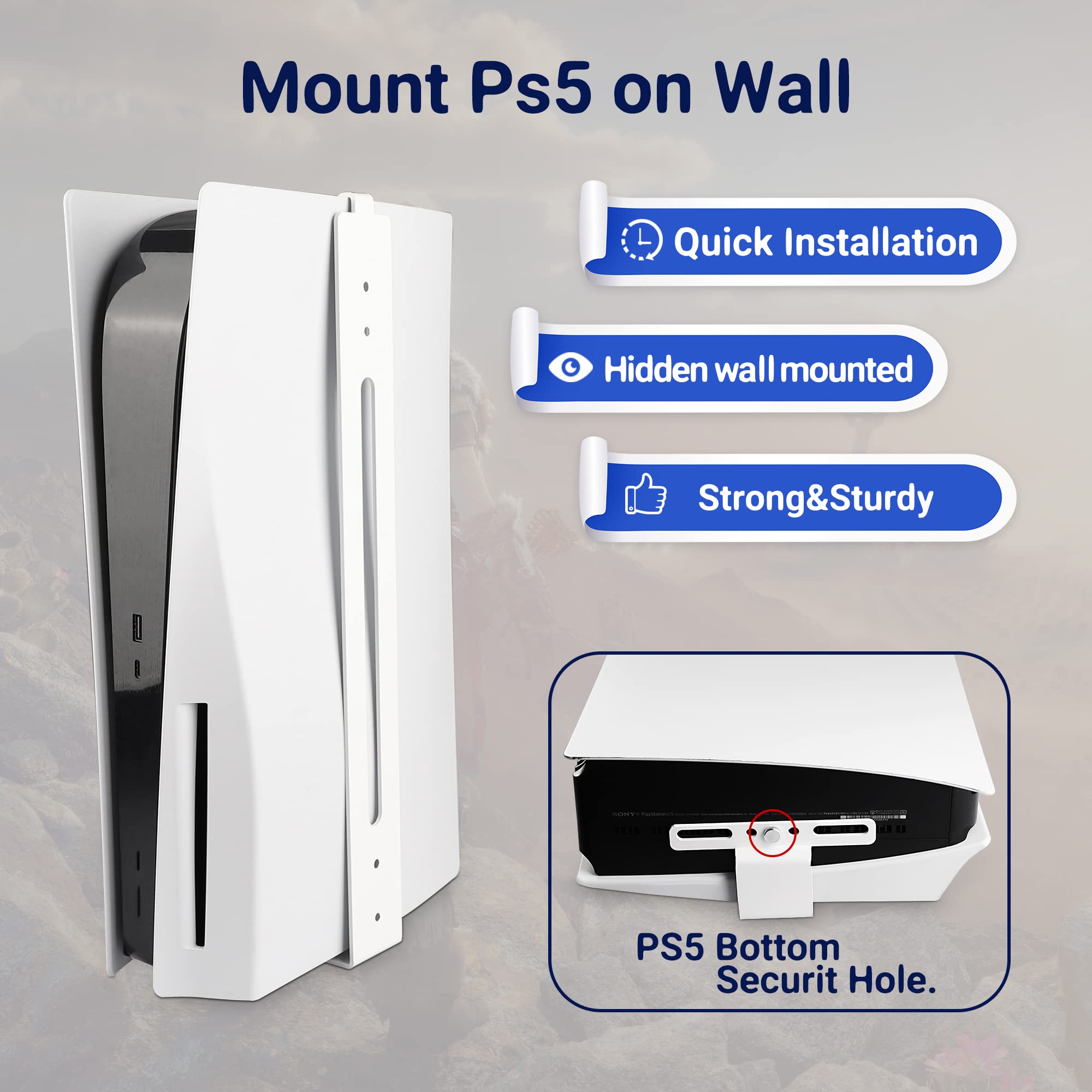 Xahpower Wall Mount for PS5, Steel Wall Mount for Playstation 5 Disc and Digital Versions (White)