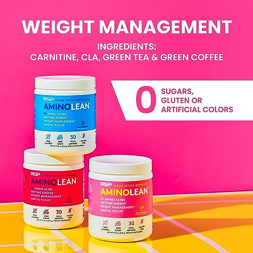 RSP NUTRITION AminoLean Pre Workout Powder, Amino Energy & Weight Management with Vegan BCAA Amino Acids, Natural Caffeine, Preworkout Boost for Men & Women, 30 Serv, Pink Lemonadeā¦