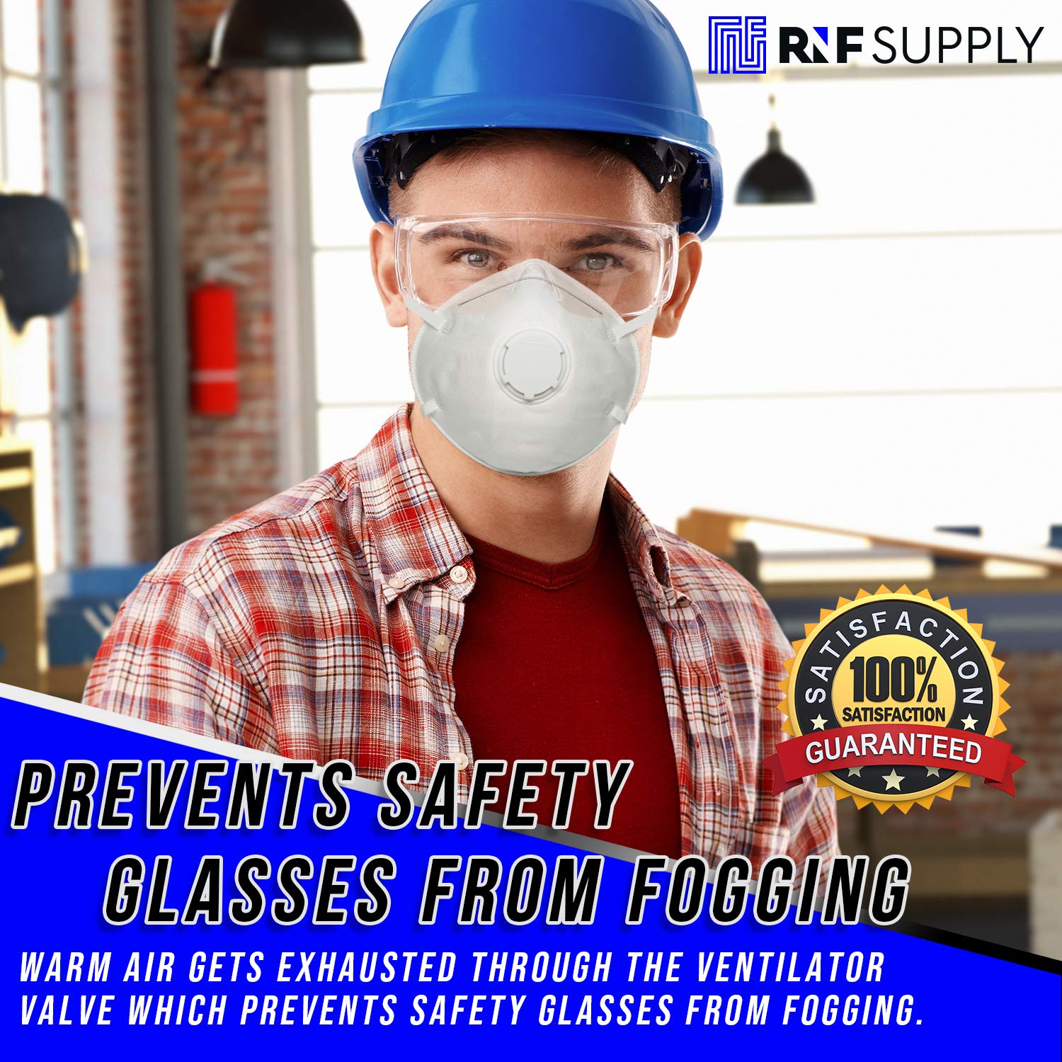 RNF Supply N95 Particulate Respirator - Disposable Dust Mask with Valve (15 Pack) - 3 Wildfire Smoke Protection Layers Filter 95% of Smog, Fiberglass, Coal, Dander, Pollen