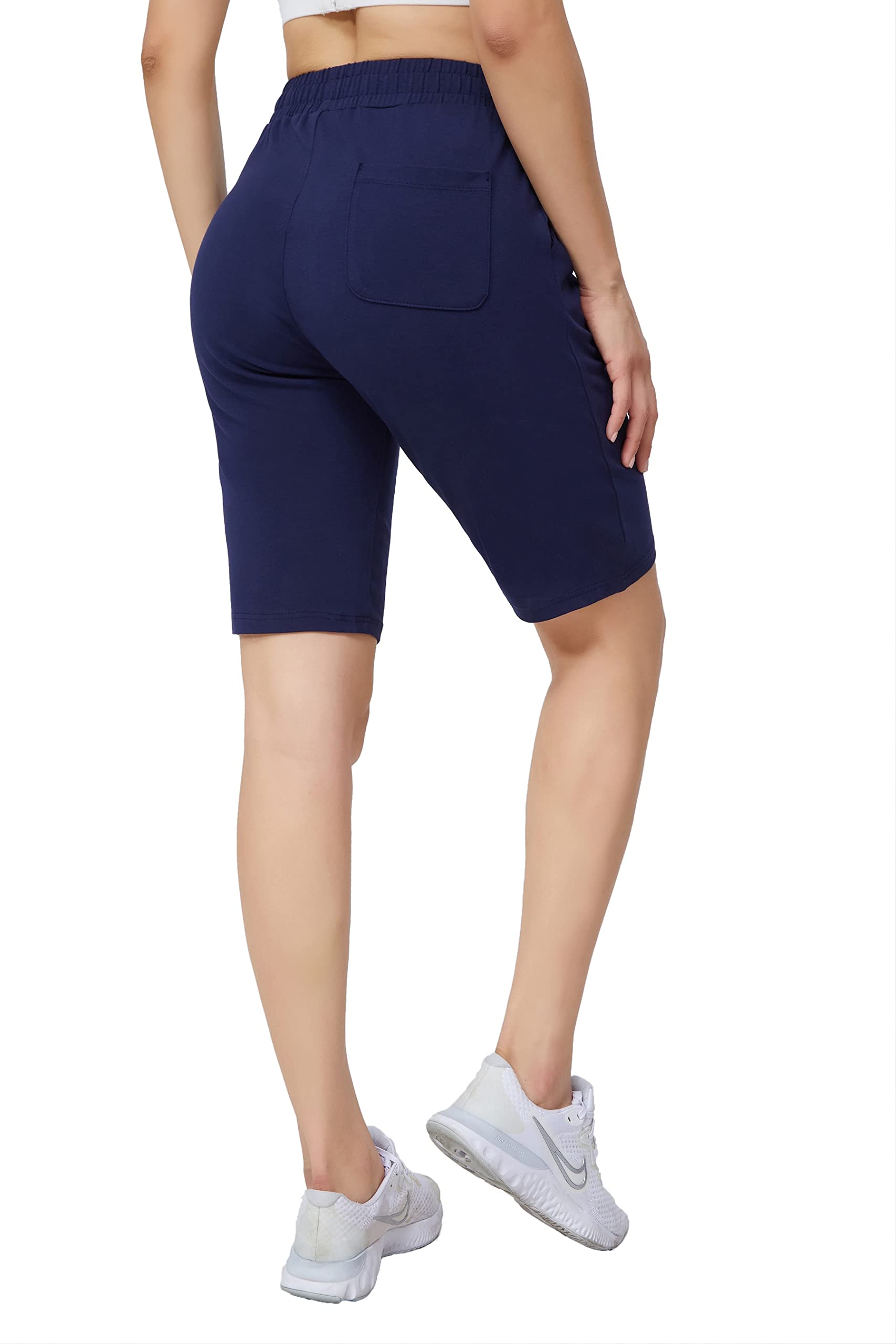Women 10" Athletic Long Shorts High Waisted Running Workout Hiking Gym Cotton Short Pockets Light Grey XXL