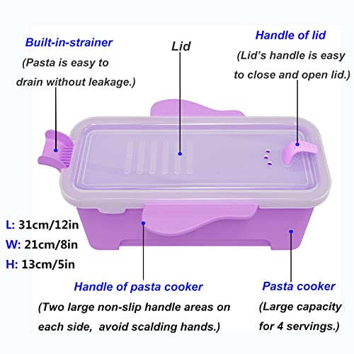 ZYXGOGOGO 2000ML / 68OZ Microwave Pasta Container Cooker, Noodles Cooker with Strainer. Quickly Cooks up to 4 Servings Pasta, Cute Elephant-Shaped Multifunctional Cooker (Purple)