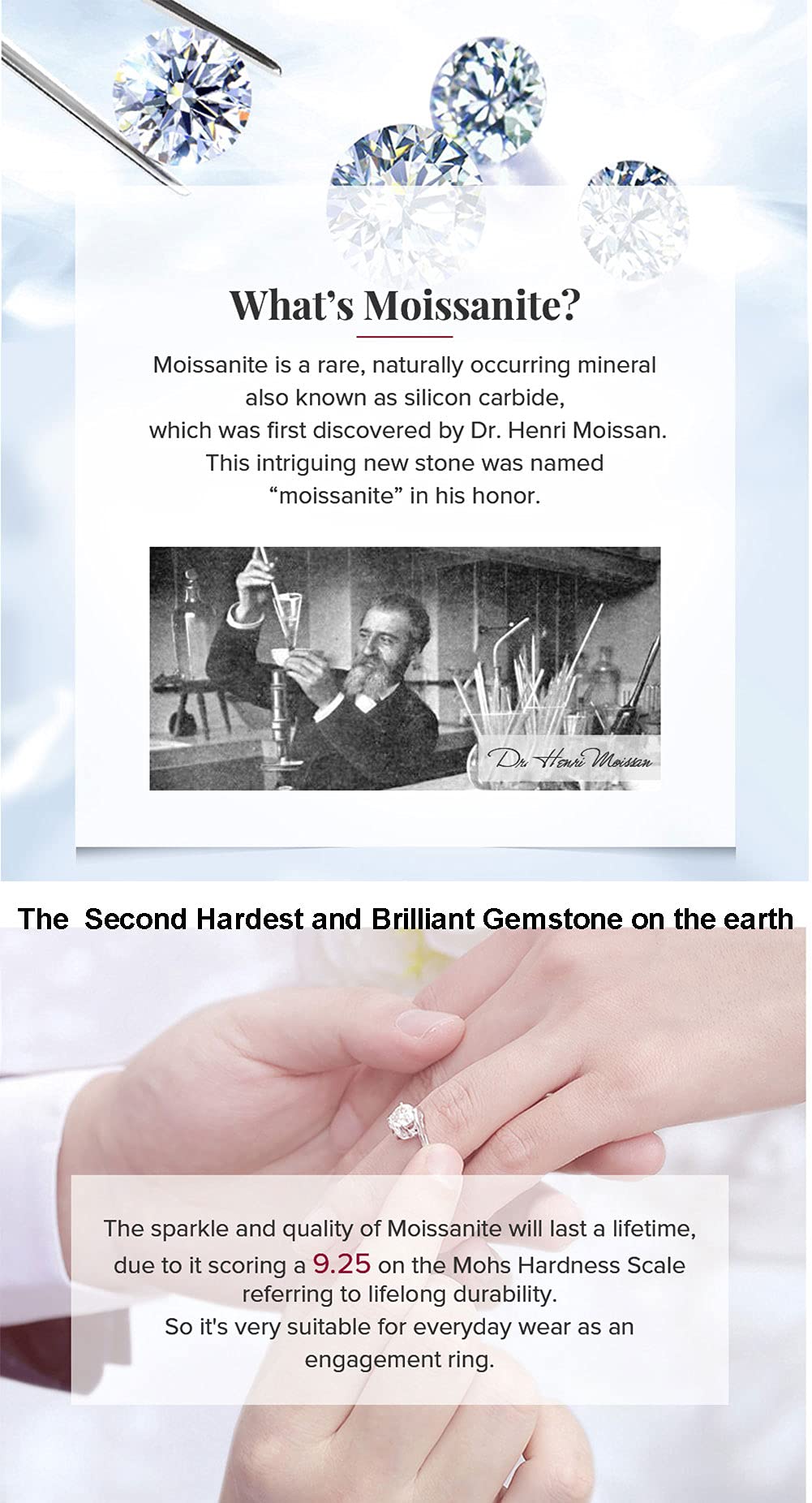 Voogueme 2.0 Carat Selection Six-Prong Solitaire Moissanite Engagement Wedding Anniversary Promise Rings in Solid Sterling Silver Ring for Women with Gift Box