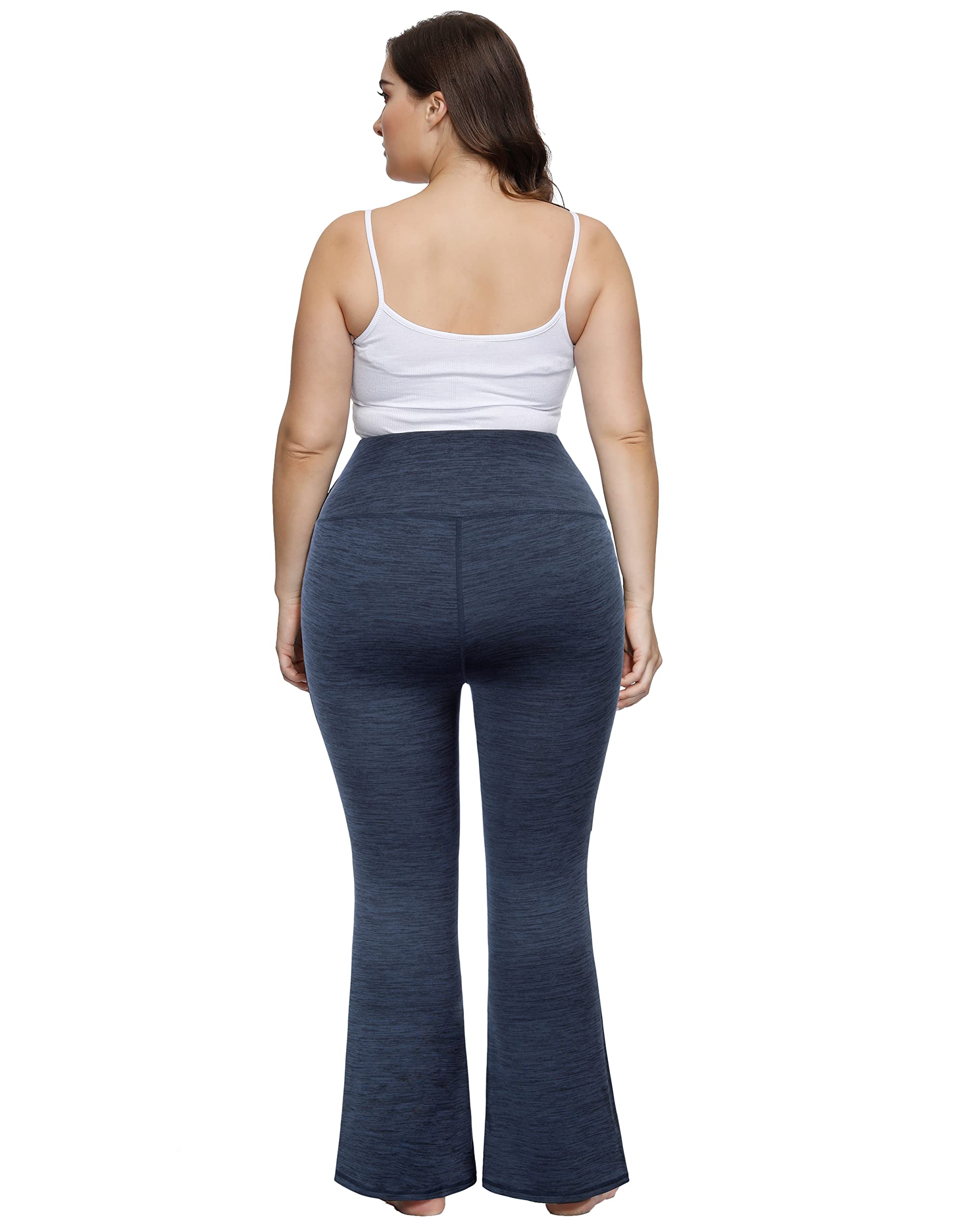 Women Boot Cut Yoga Pants with Pockets High Waisted Bootleg Flare Work Pants Blue Floral 4X