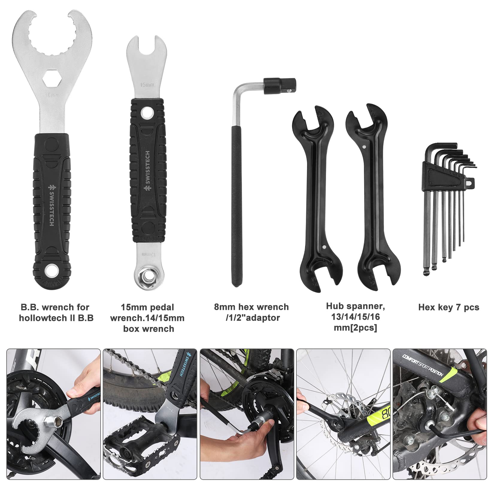 Swiss+Tech 30 Piece Bike Repair Tool Kit, Bicycle Maintenance Tool Set with Storage Case, Bike Accessories for Mountain/Road/Park Bike