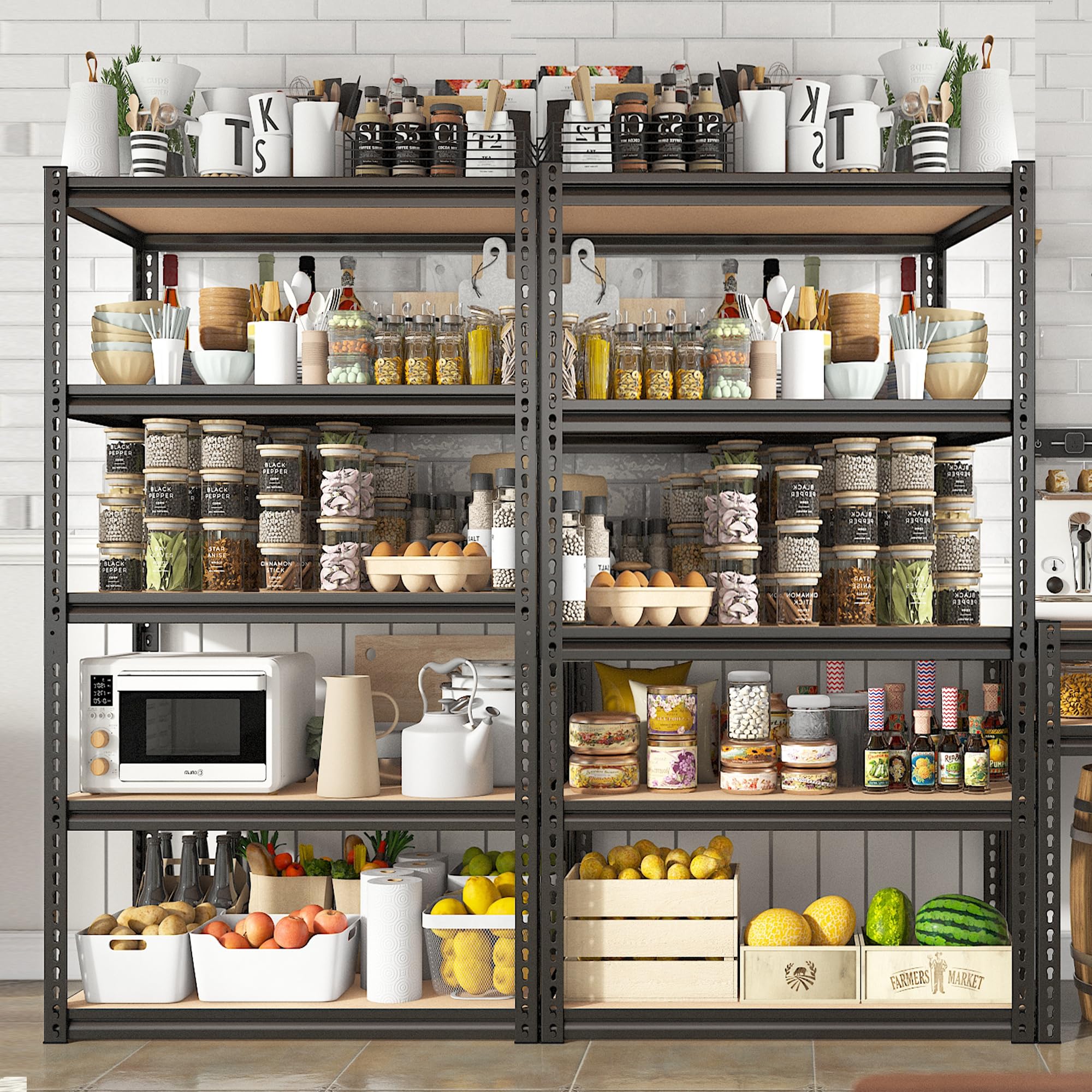 REIBII Garage Shelving, 2000LBS Storage Shelves Heavy Duty Shelving 72''H 5 Tier Metal Shelves for Garage Shelves Adjustable Shelving Units and Storage for Closet Pantry Shelf, 72"H x 35.5"W x 15.8"D