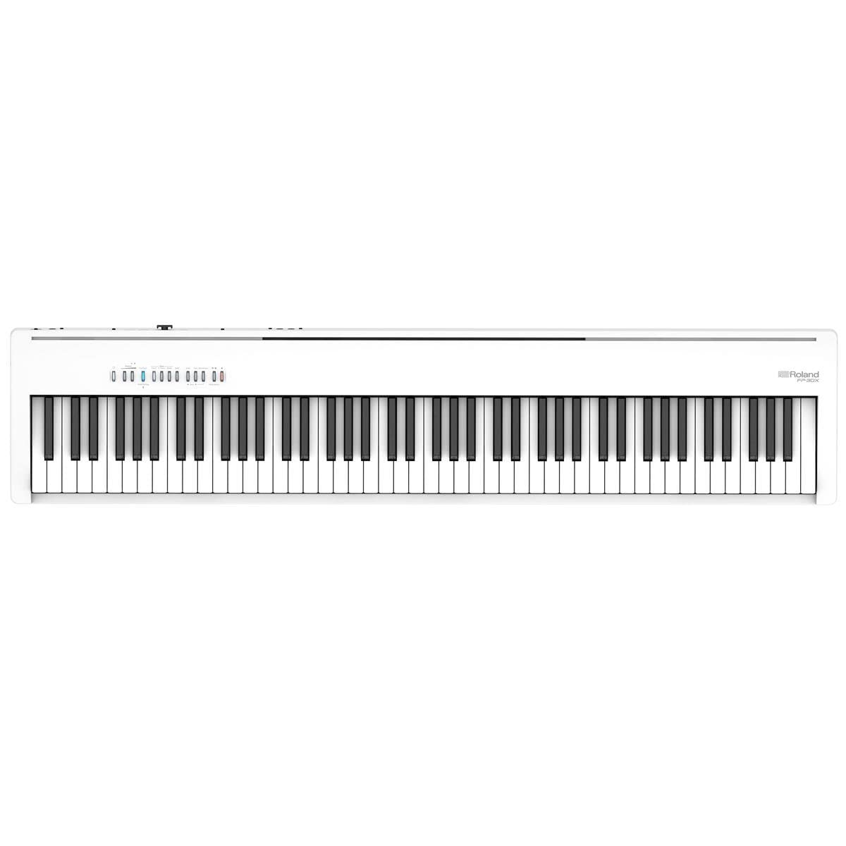 Roland FP-30X 88 Keys SuperNATURAL Portable Digital Piano, White Bundle with H&A Studio Monitor Headphones, Keyboard Stand, Bench and Sustain Pedal