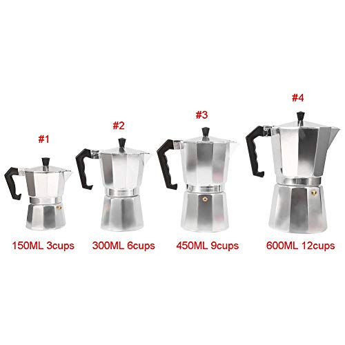 Zyyini Moka Pot, Aluminum Metal Octagonal Espresso Coffee Maker, Sturdy and Durable Stovetop Coffee Pot for Kitchen, Hotel and Office Use (150ML 3cups)