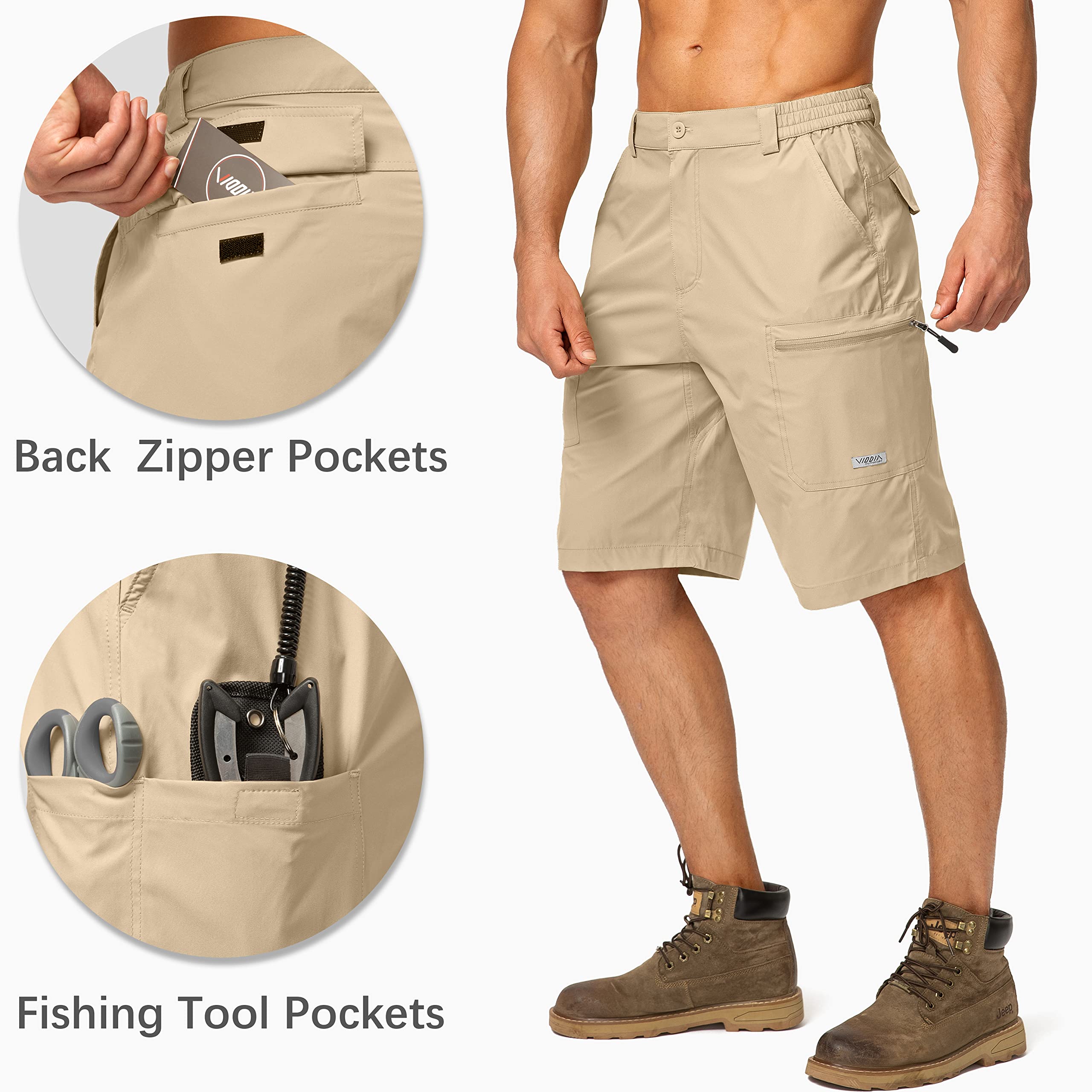 Viodia Men's Hiking Cargo Shorts with Multi Pockets Quick Dry Stretch Tactical Shorts for Men Fishing Outdoor
