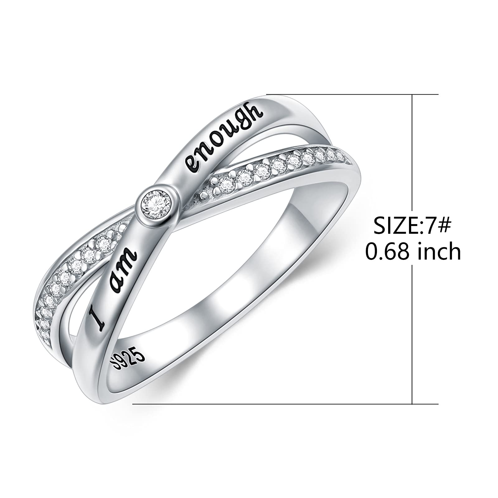 Yearace I am Enough Ring 925 Sterling Silver Inspirational Ring Adjustable Rings for Women Size 7