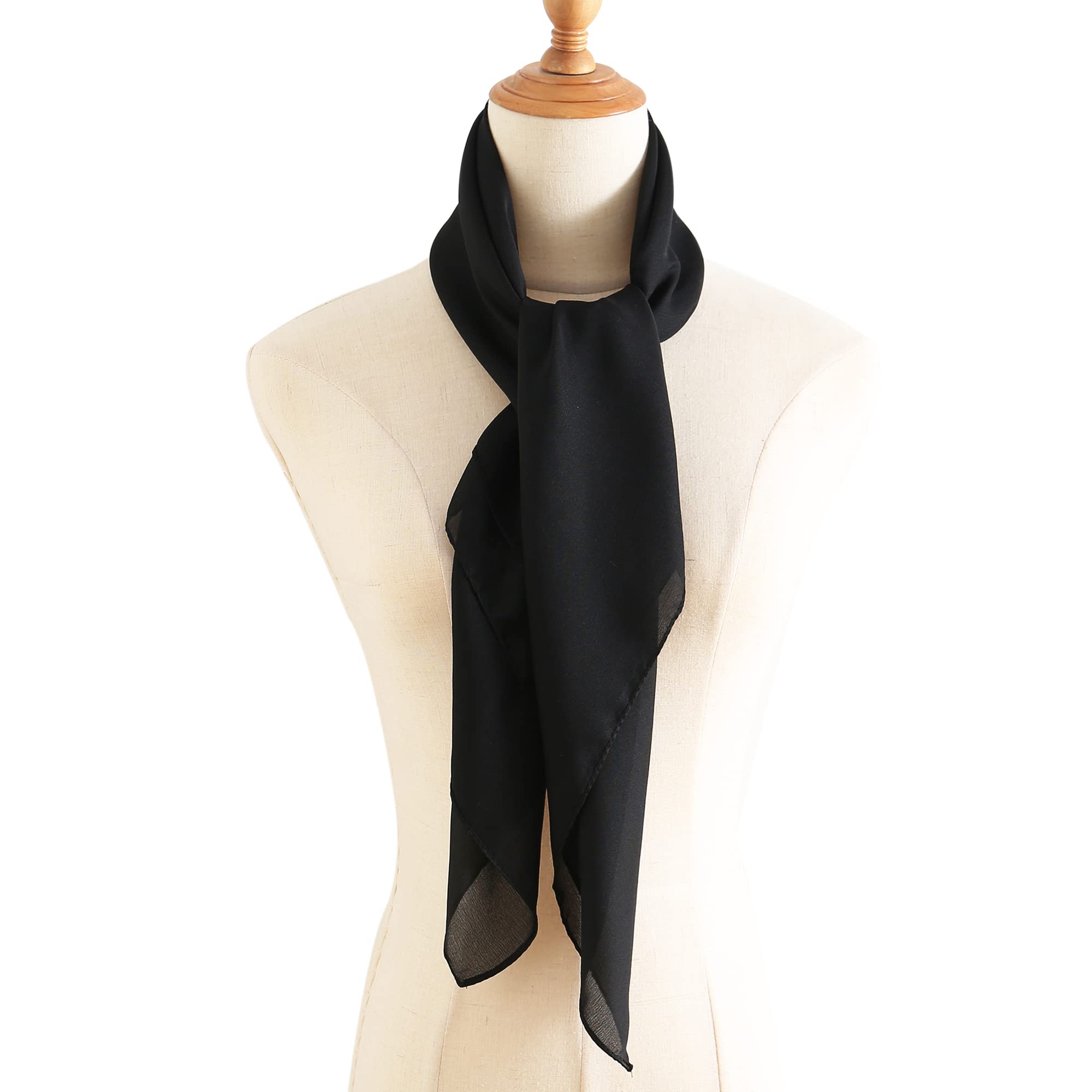 vimate Black Silk Head Scarf, Womens 35โโ Square 100% Mulberry Black Silk Scarf for Hair Wrapping at Night (035-Black)