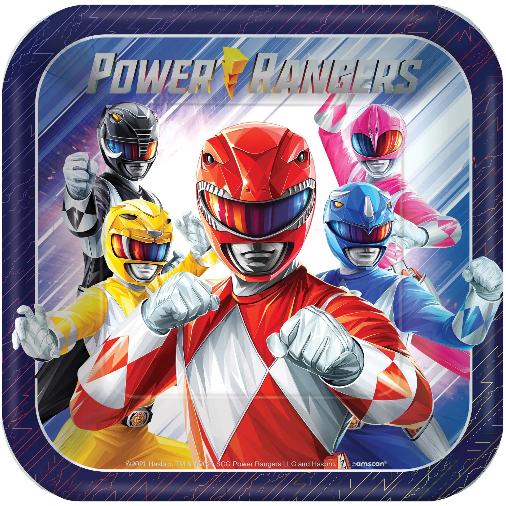 Power Rangers Party Supplies Pack Serves 16: Dessert Plates and Beverage Napkins with Birthday Candles (Bundle for 16)