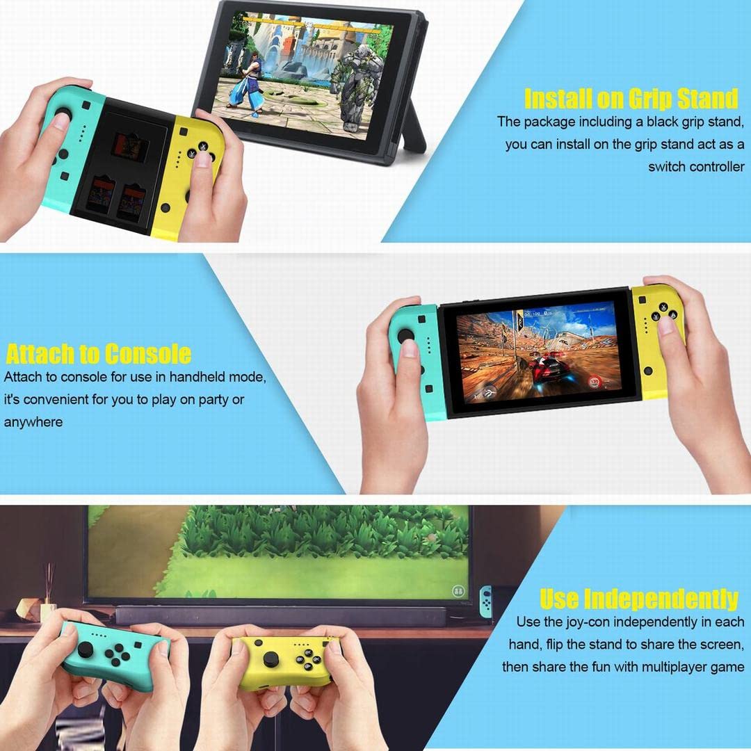 Switch Controllers, JAMSWALL Wireless Joypad Controller Replacement for Switch Joy Con, Left and Right Controllers Support Turbo/6-Axis Gyro/Dual Shock Green and Yellow Color