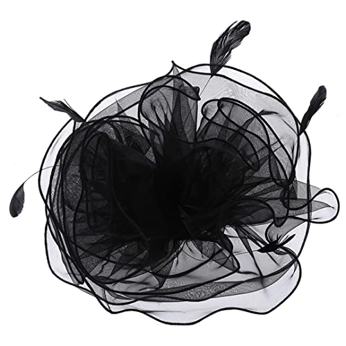 Women Hat Feather Chiffon Hat Solid Color Party Head Accessories Headband Or Clip for Girls Hat Blue
