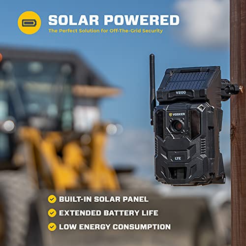 Vosker V200 | Cellular Security Camera | Built-in Solar Panel | LTE, Wireless, Weatherproof, No Wi-Fi Required | Motion Activated Outdoor Surveillance Cameras | Mobile Phone Notifications (V200-KIT)