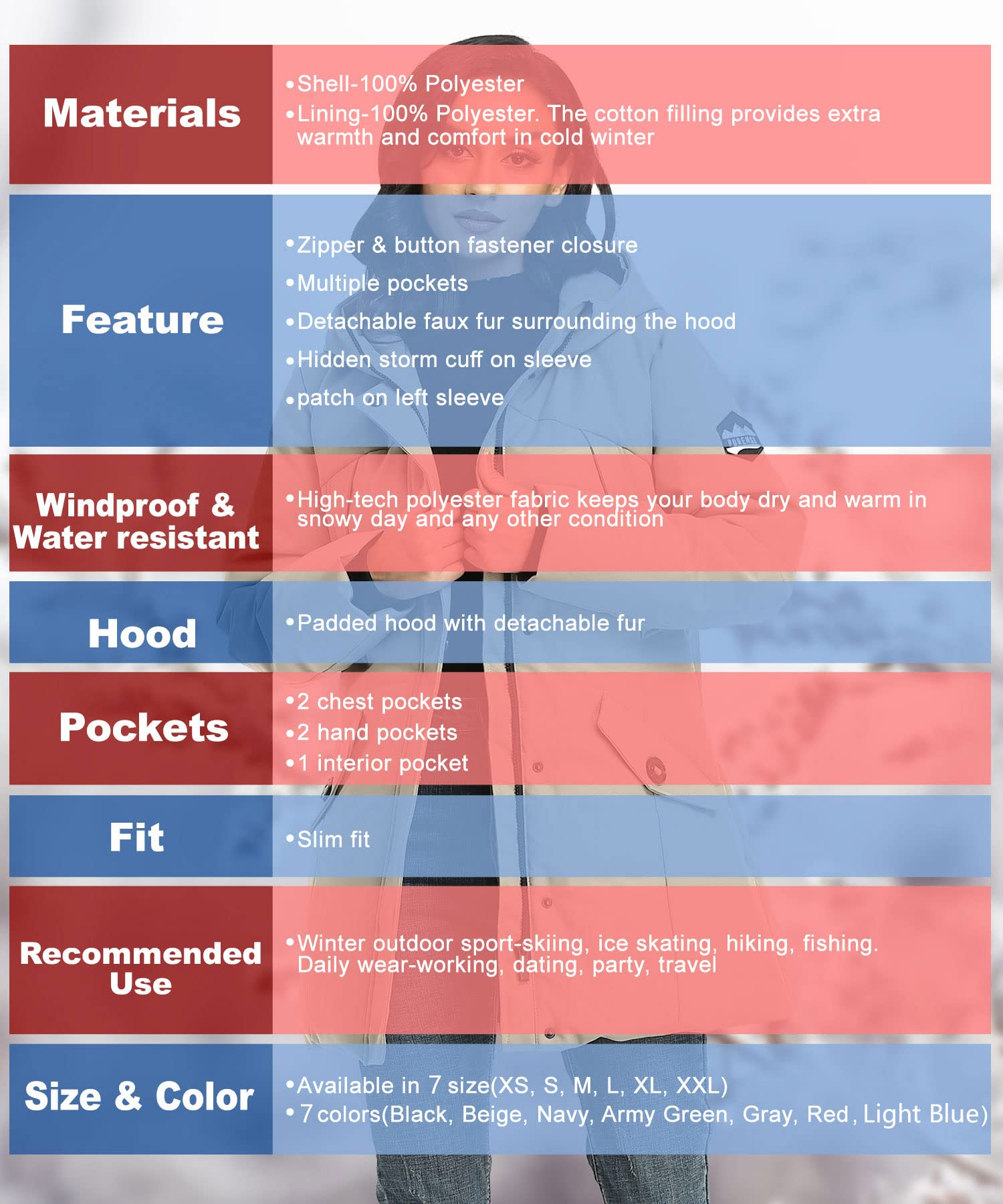 PUREMSX Women's Thickened Vegan Down Jacket, Winter Must Have Mid Length Hooded Performance Hiking Fishing Skiing Outdoor Activities Puffer Quilted Extremely Warm Parka,Red,Medium