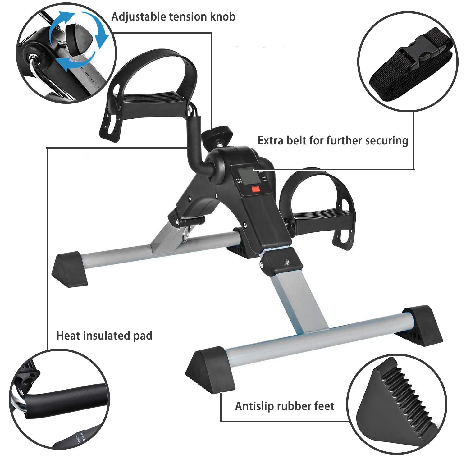 Under Desk Bike Pedal Exerciser, Folding Exercise Bike Foot Pedal Exerciser with Electronic Display for Home Exercise(Silver)