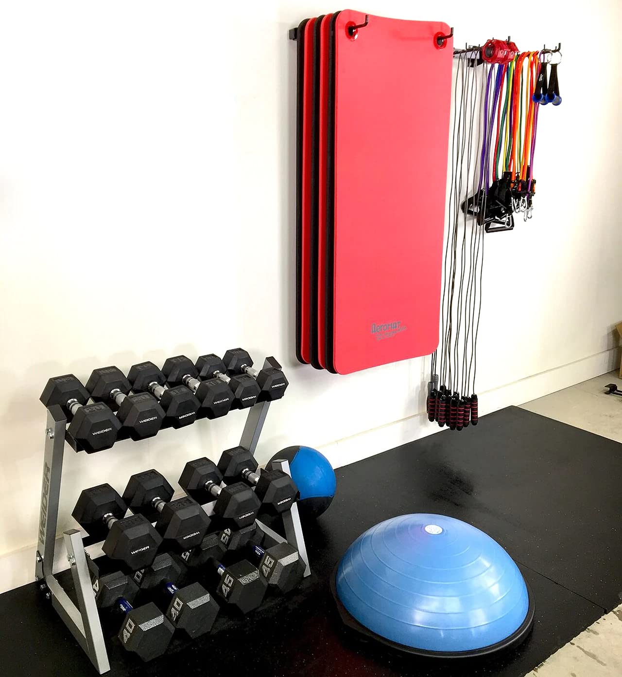 StoreYourBoard Fitness Gear Essential Gym Rack, Wall Mount Organizer, Yoga Mats Jump Ropes Exercise Bands