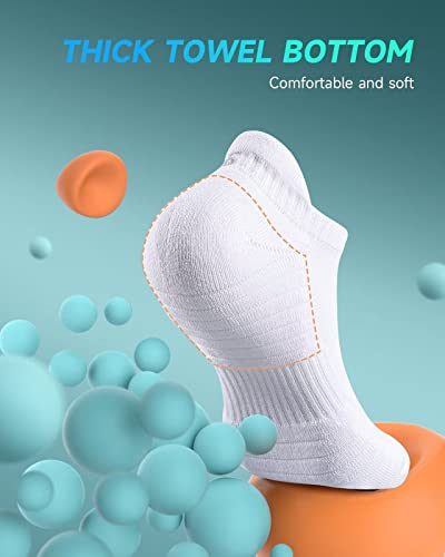 TANSTC Ankle Athletic Low Cut Socks,Running Sports White Men's Sock,Mesh Breathable and Arch Support Non-Slip,Comfortable Cushioned Heel Tab Thick Cotton Women Socks,6 Pairs
