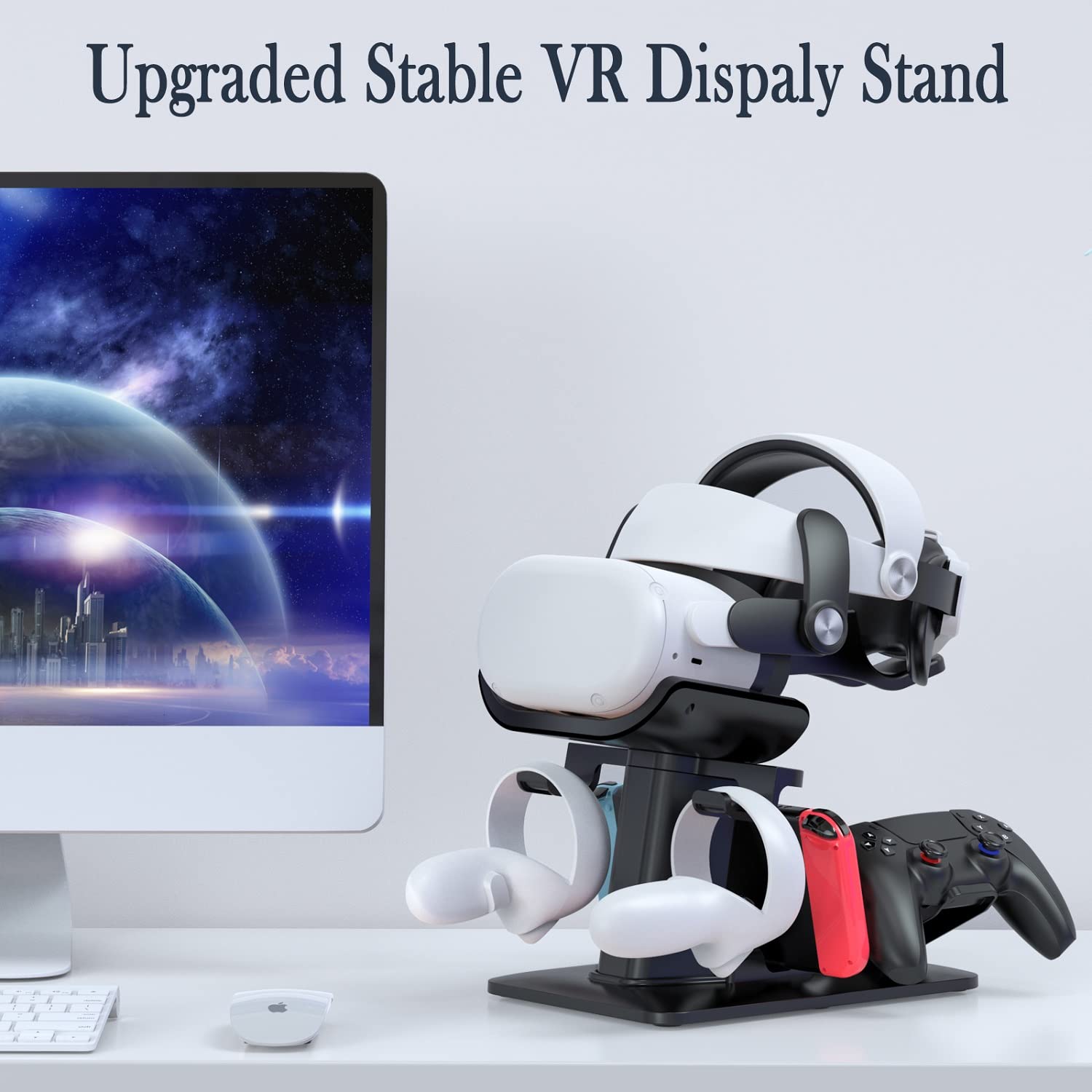 VINDIJA Design VR Stand, Multifunction VR Headset Stand for Headset Display Holder and Controller Holder Mount Station for Rift Switch Stand and Touch Controllers (Black)