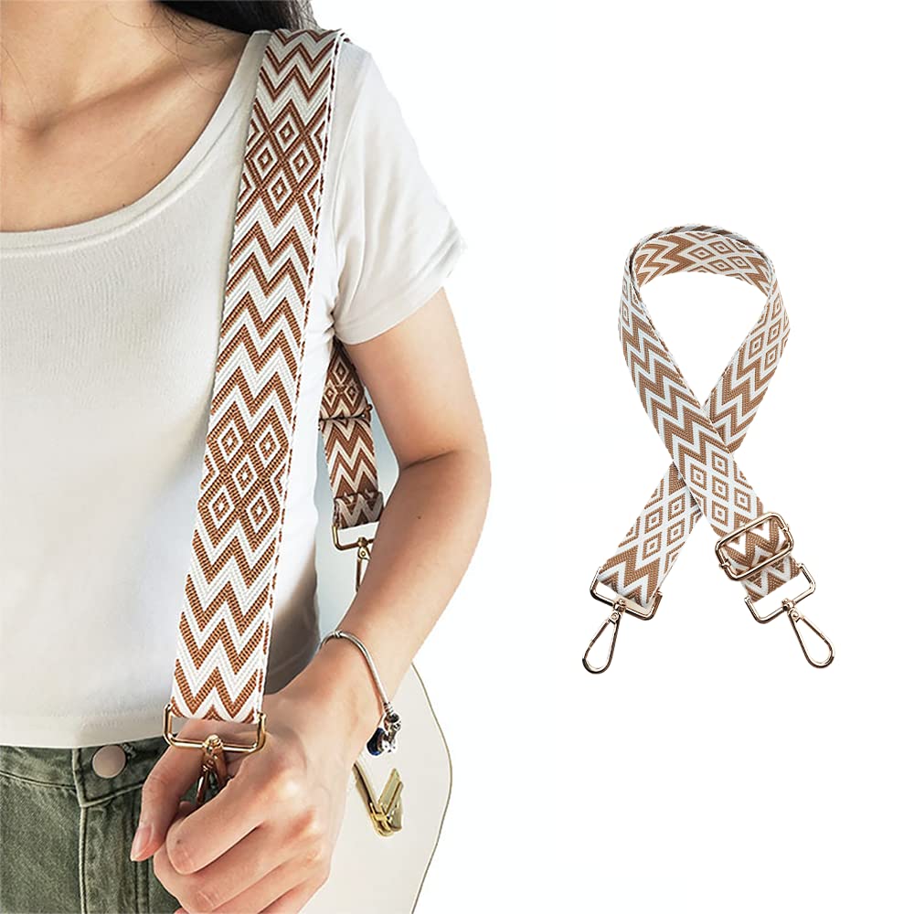 Wide Purse Straps Replacement Crossbody, Adjustable Retro Jacquard Guitar Strap, Multi-pattern Shoulder Bag Straps with Gold Hardware for Handbag (B-Wavy strap)