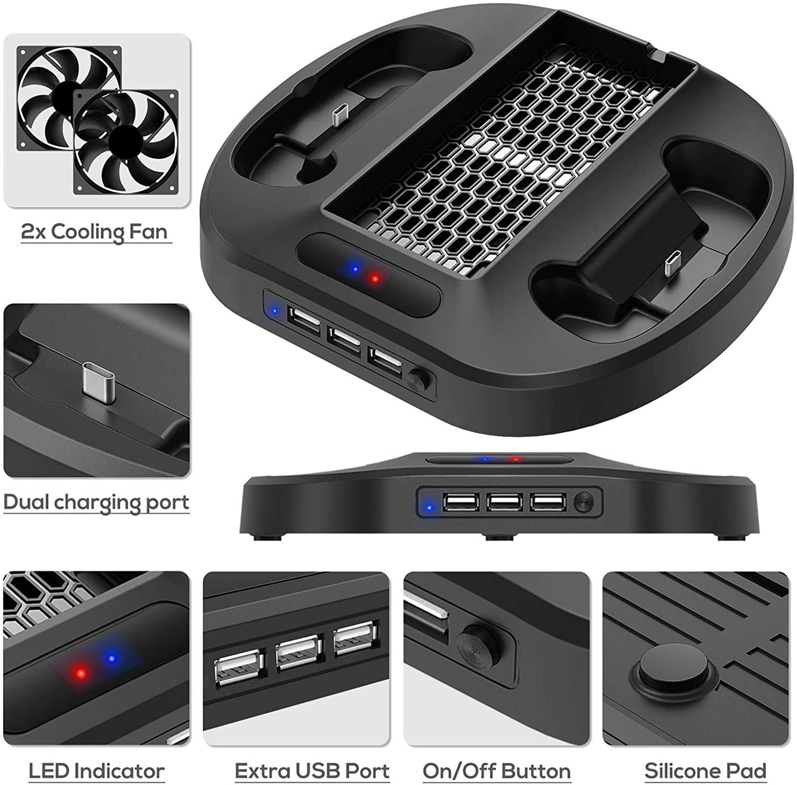T&A Vertical Stand for Xbox Series S with Cooling Fan Xbox Series S Stand Controller Charge Station with Dual Controllers EXT Port Charger Dock and 3 USB HUB, BLACK