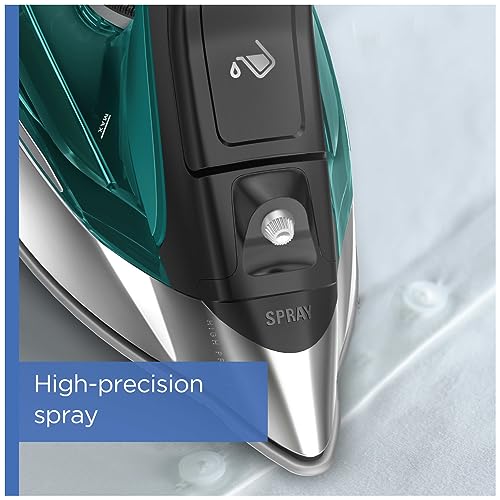 Rowenta, Iron, Pro Master Stainless Steel Soleplate Steam Iron for Clothes, 210 g/min, 400 Microsteam Holes, 1775 Watts, Auto-Off, Ironing, Green Clothes Iron, DW8360