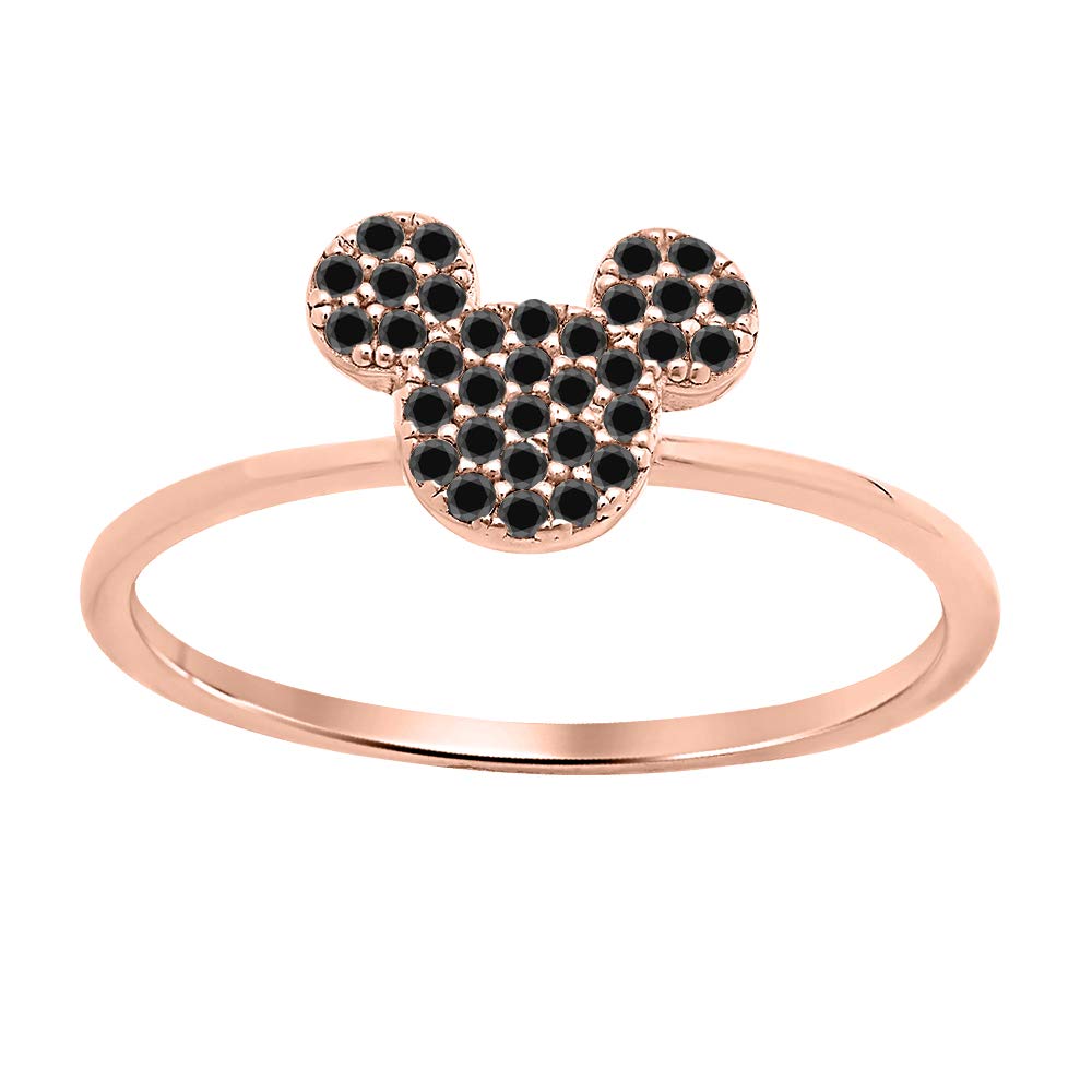 SVC-JEWELS Round Cut Black Diamond 14K Rose Gold Plated Mickey Mouse Engagement Ring For Women's (9)