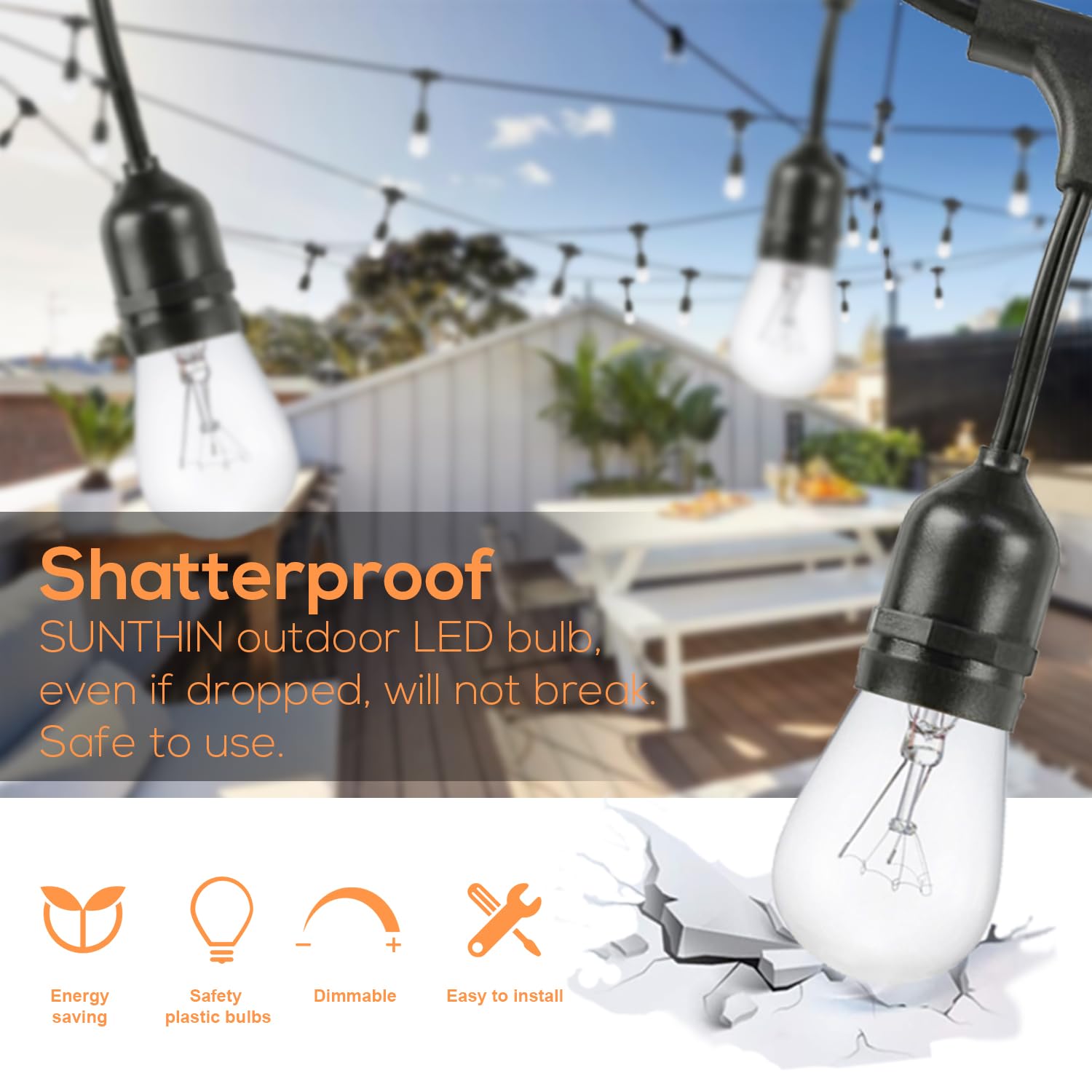 SUNTHIN 11 Watt S14 Clear Incandescent Light Bulb for Outdoor String Lights Replacement, Patio Lights Replacement with 2700K Vintage Edison Style (5 pack)